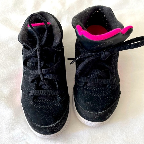 Jordan | Shoes | Jordan Girls Suede Finish High Top All Black Pink Logo ...